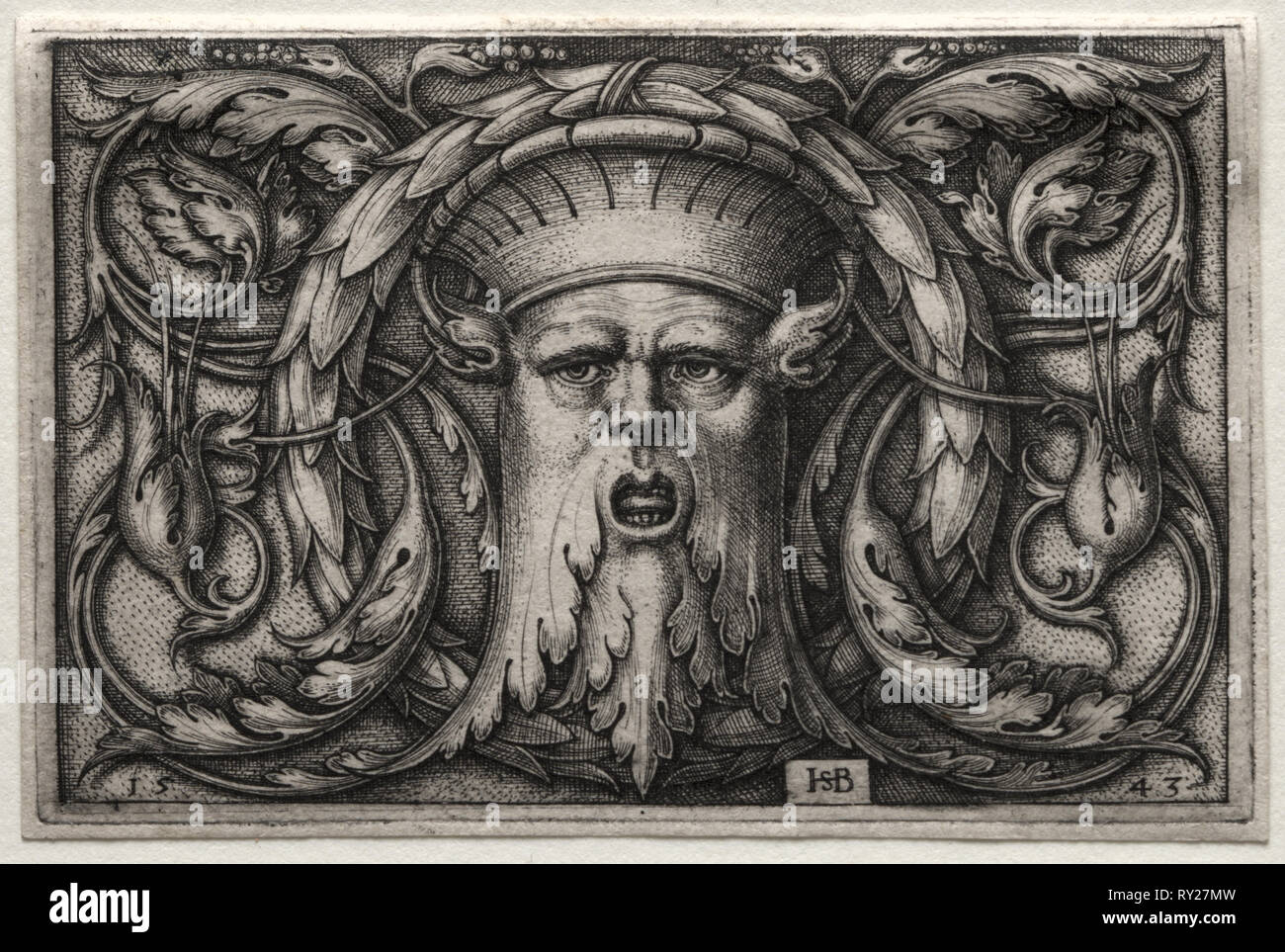 Ornament of Satyr's Head and Wreath, 1543. Hans Sebald Beham (German ...