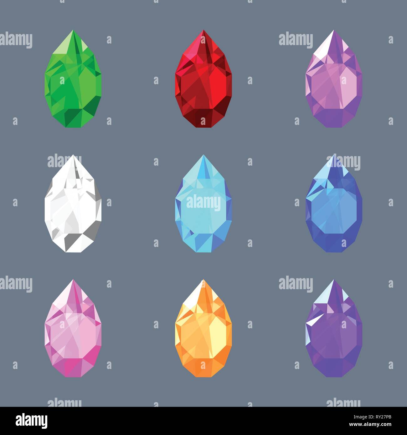 set of drop shaped gem stones of different mystical colors Stock Vector ...