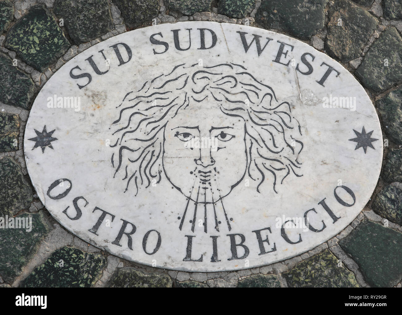 symbol of the wind called Ostro Libeccio in Italian language with the ...