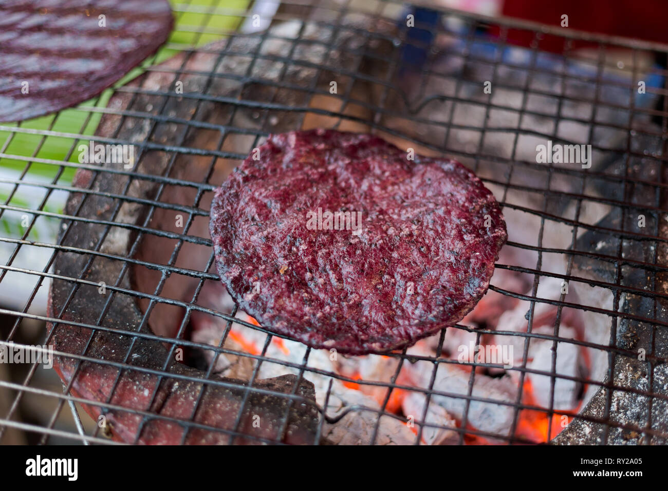 Fresh prepared asian black sticky rice pancake. Traditional thai ...