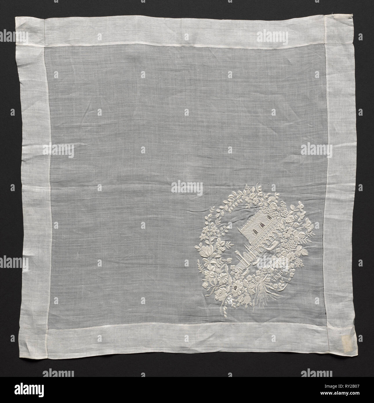 Embroidered Handkerchief, 1800s. Italy, 19th century. Embroidered linen ...