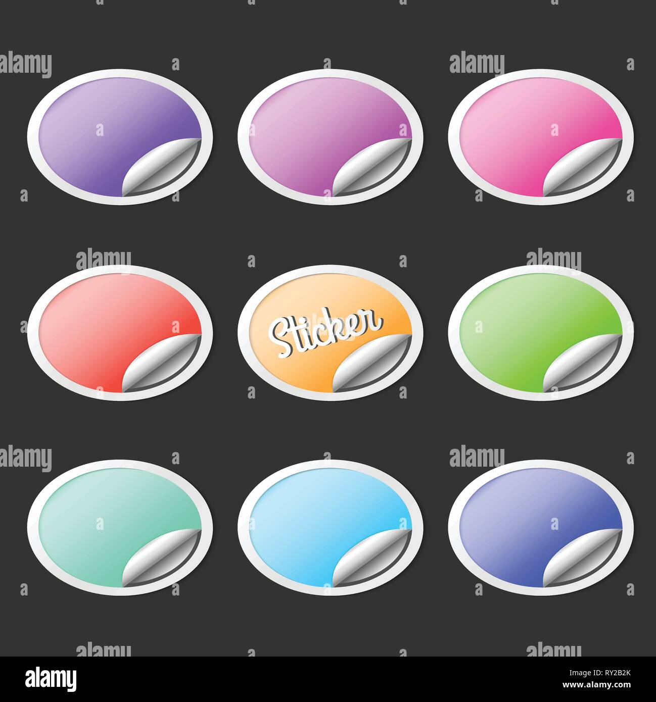 Paper sticker with peel off corner. Vector purple banner or circle ...