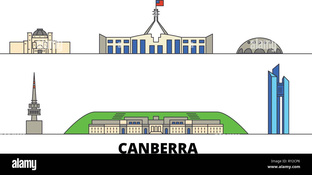 Australia, Canberra flat landmarks vector illustration. Australia ...