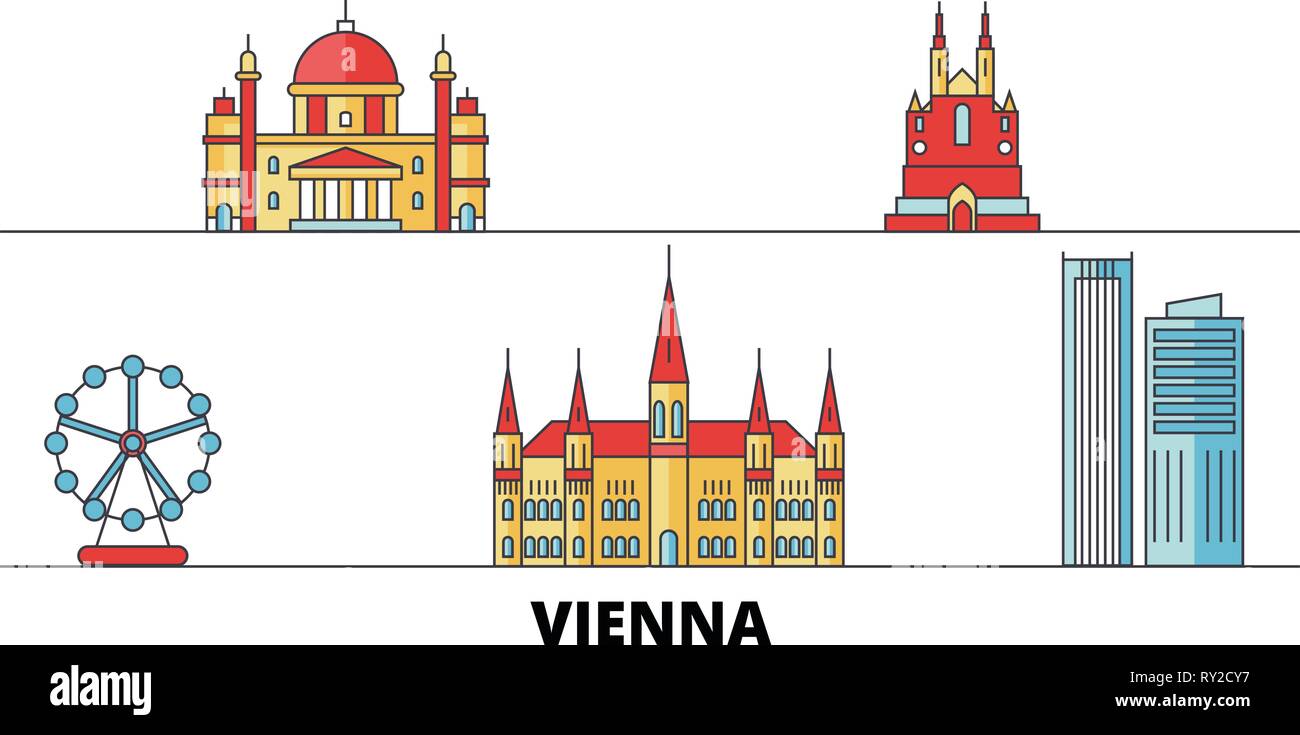 Austria, Vienna City flat landmarks vector illustration. Austria ...
