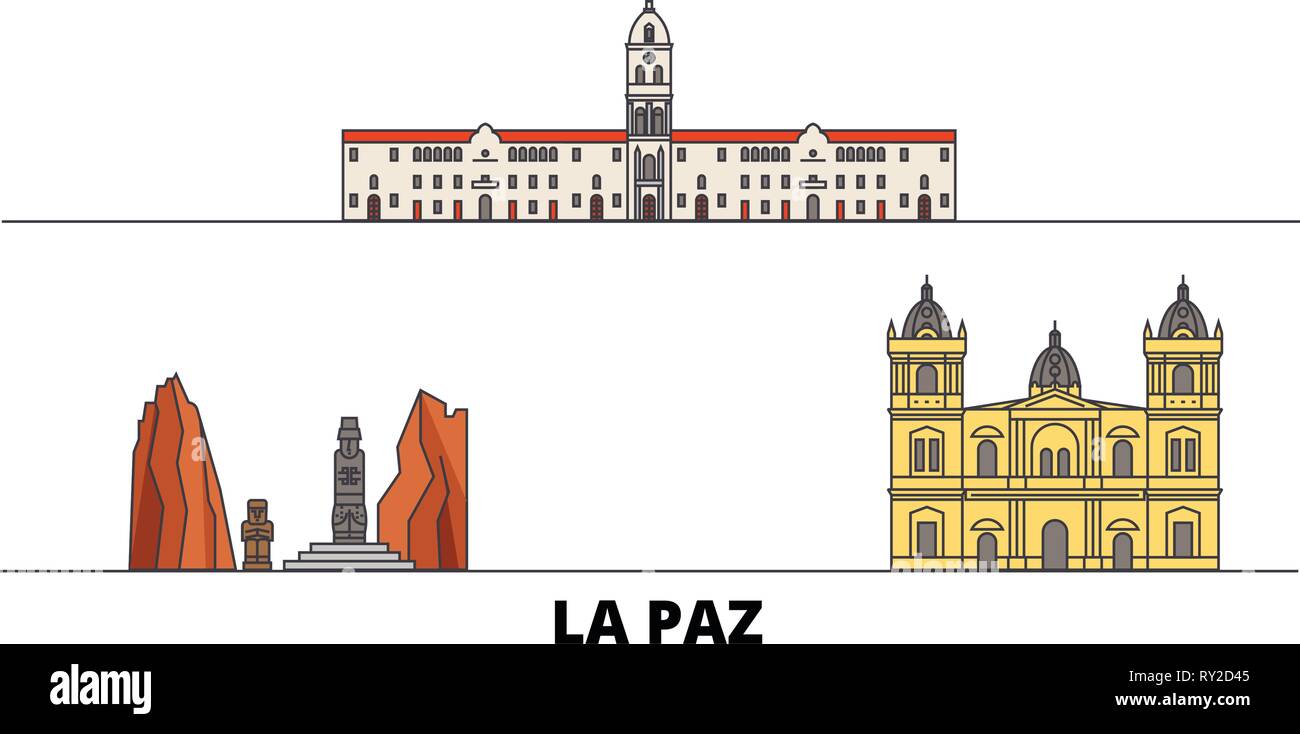 Bolivia , La Paz flat landmarks vector illustration. Bolivia , La Paz ...