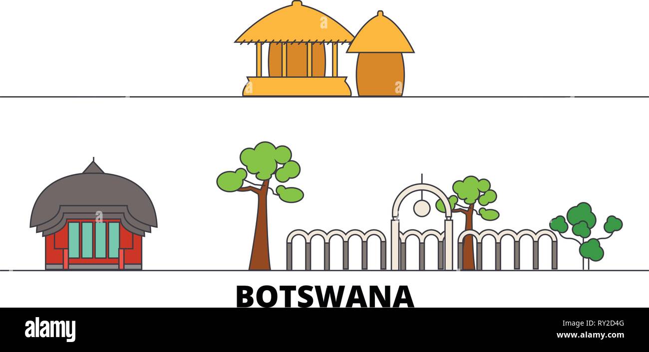 Botswana flat landmarks vector illustration. Botswana line city with ...