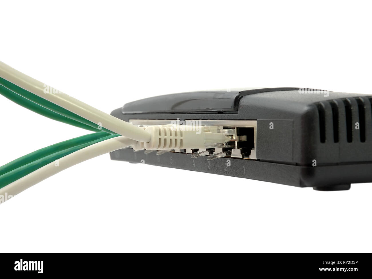 Internet hub with rj45 cables. Isolated on white background Stock Photo ...