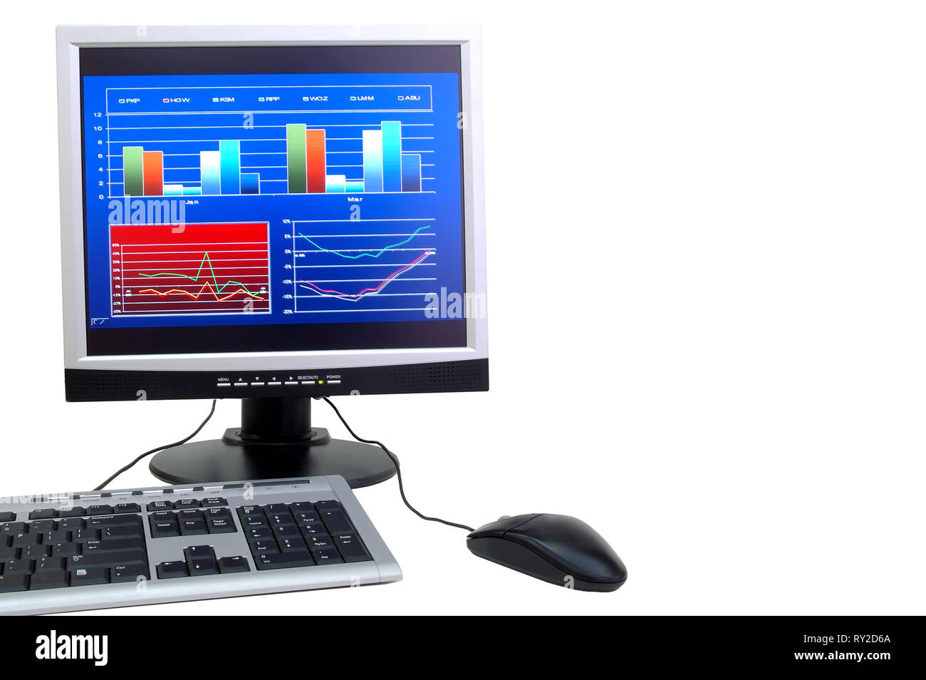 Computer monitor with keyboard and mouse on white background, isolated ...