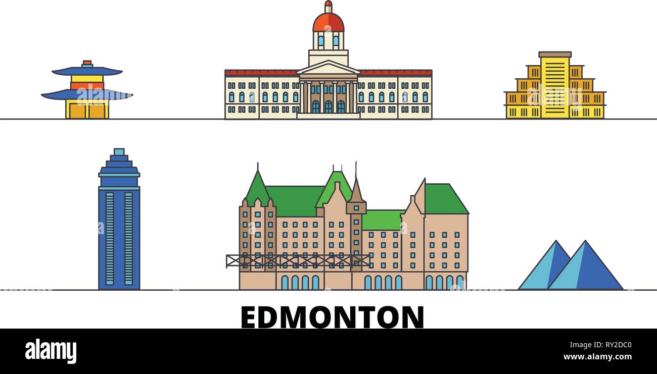 Canada, Edmonton flat landmarks vector illustration. Canada, Edmonton ...
