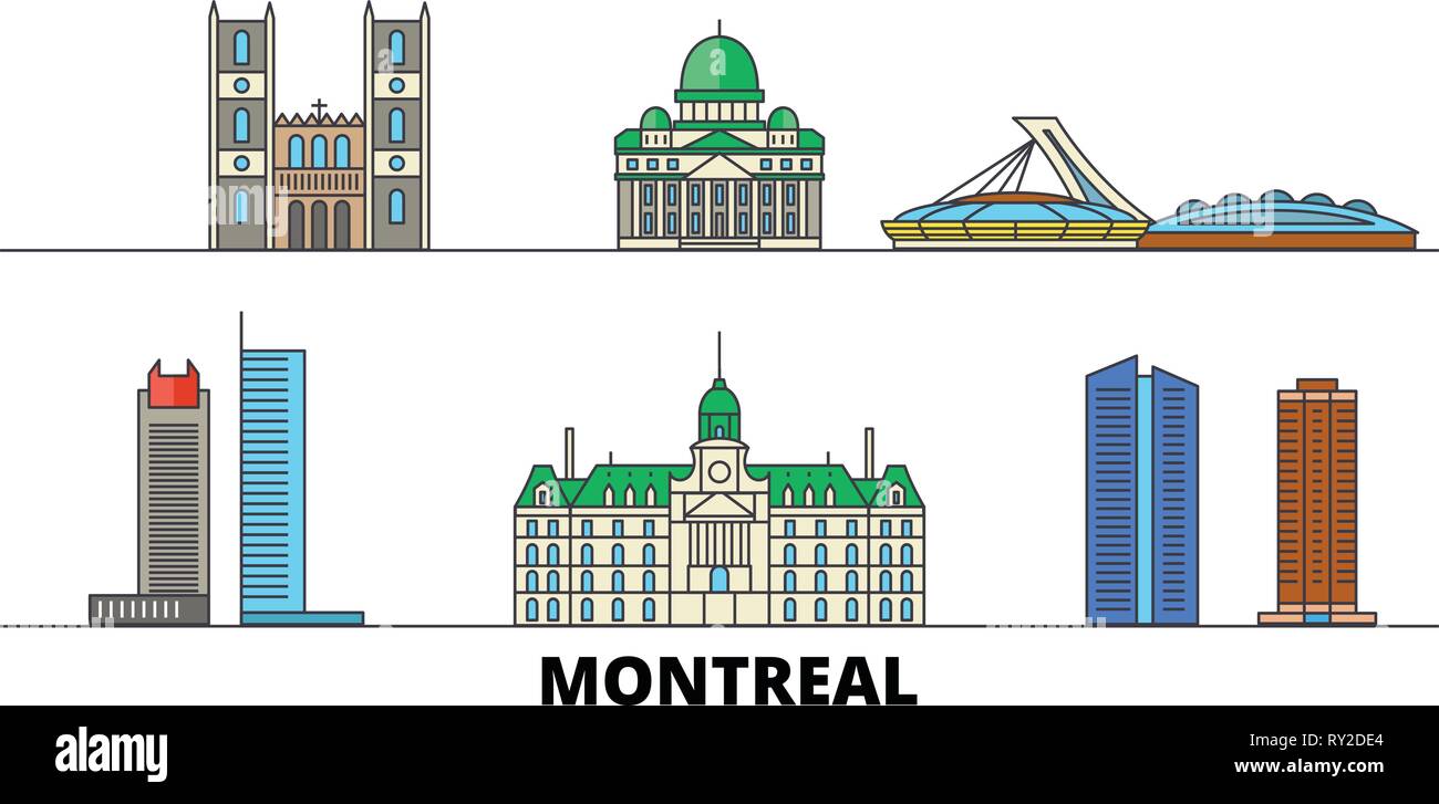 Canada, Montreal flat landmarks vector illustration. Canada, Montreal ...