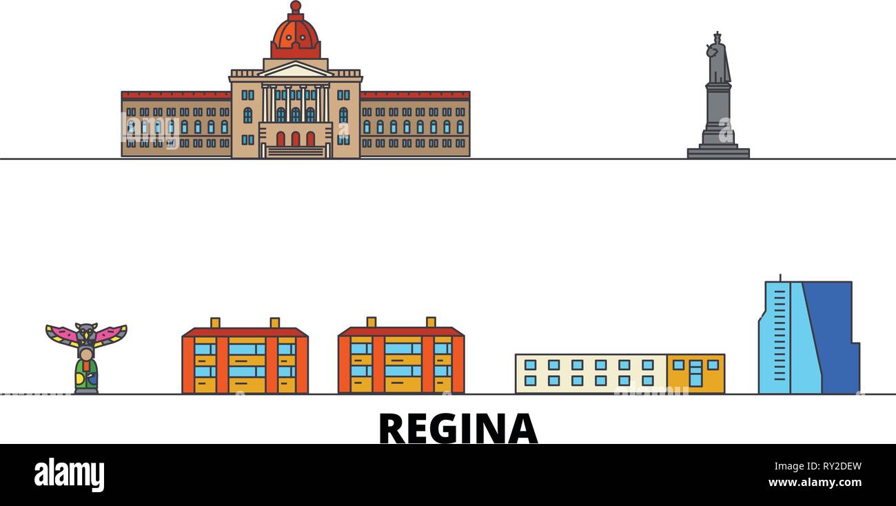 Canada, Regina flat landmarks vector illustration. Canada, Regina line ...