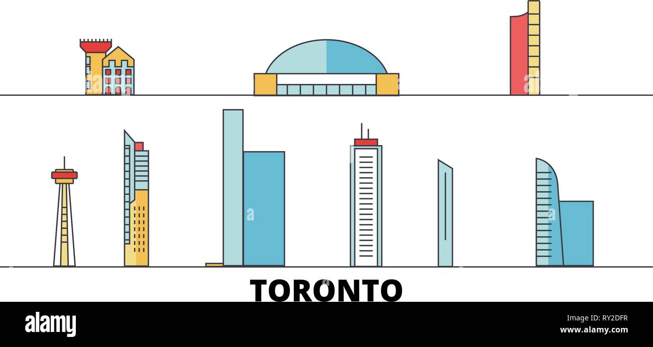 Canada, Toronto City flat landmarks vector illustration. Canada ...