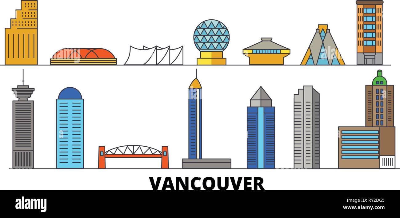 Canada, Vancouver flat landmarks vector illustration. Canada, Vancouver ...