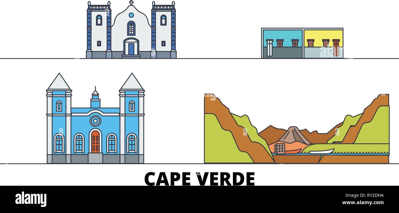 Cape Verde flat landmarks vector illustration. Cape Verde line city ...