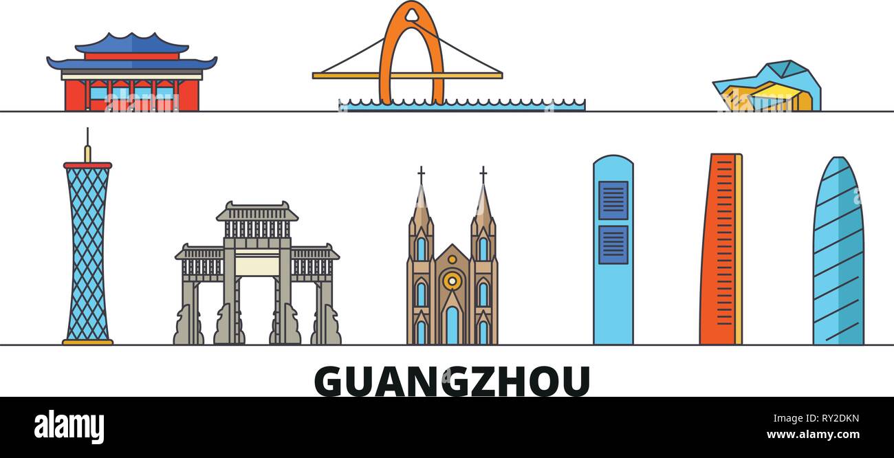China, Guangzhou flat landmarks vector illustration. China, Guangzhou ...