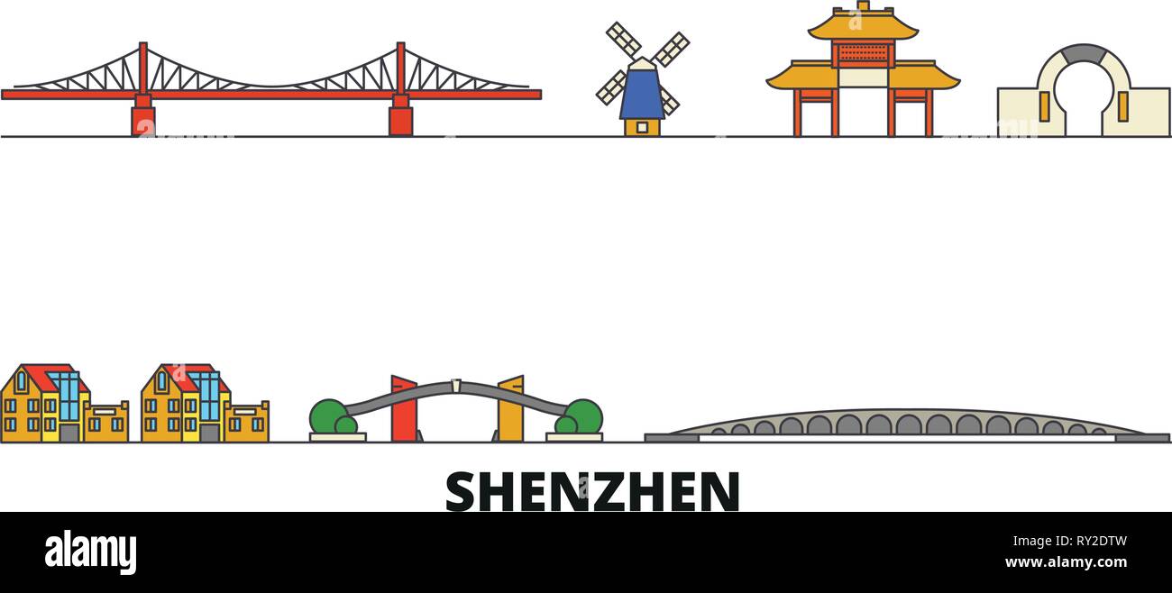 China, Shenzhen flat landmarks vector illustration. China, Shenzhen ...