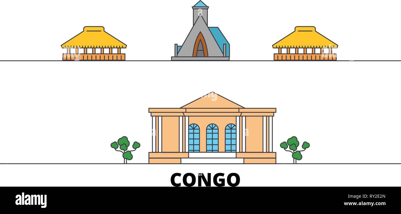 Congo flat landmarks vector illustration. Congo line city with famous ...