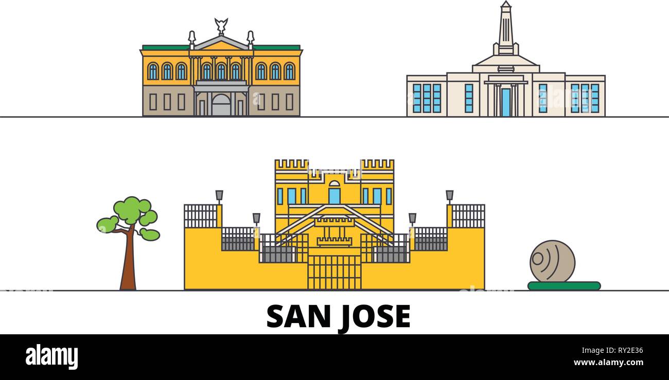 Costa Rica, San Jose flat landmarks vector illustration. Costa Rica ...