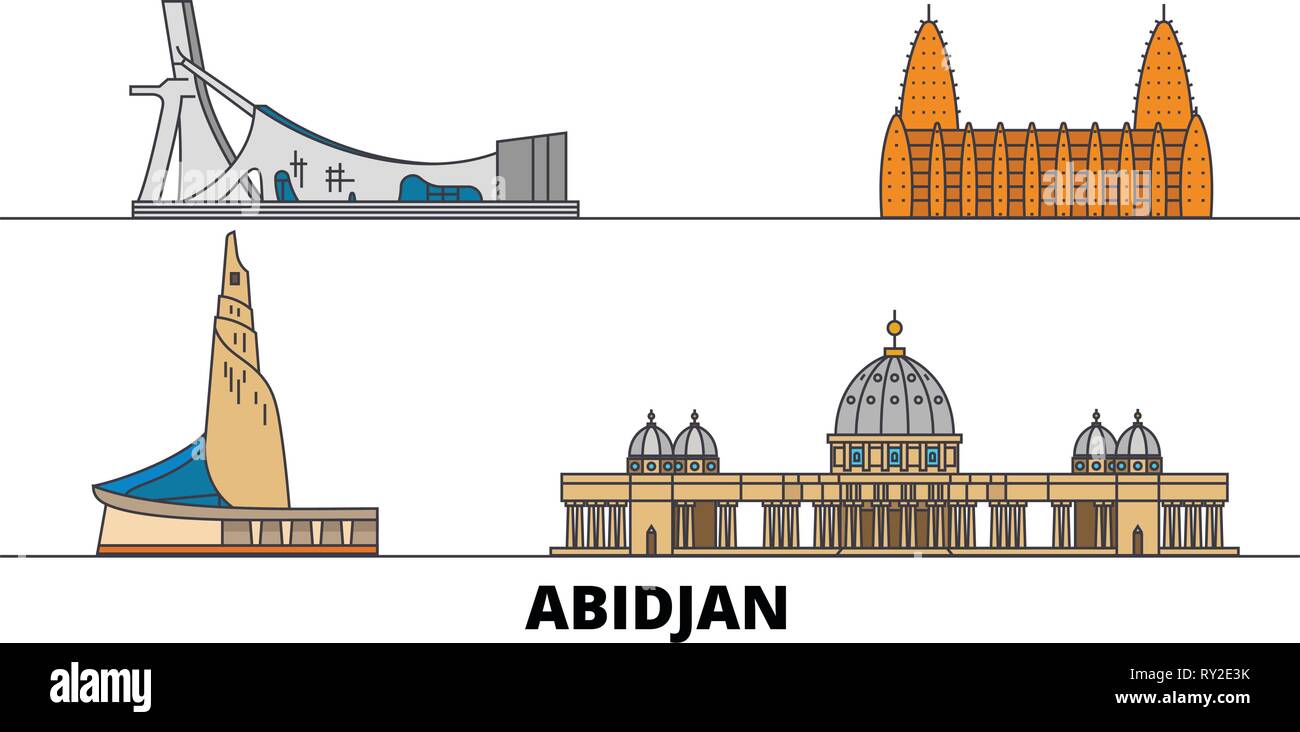 Cote Divoire, Abidjan flat landmarks vector illustration. Cote Divoire ...