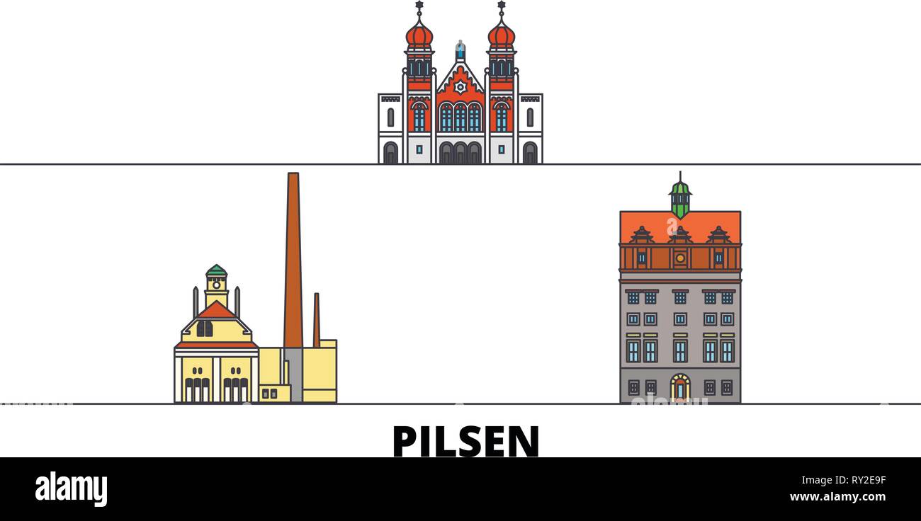 Czech Republic, Pilsen flat landmarks vector illustration. Czech ...
