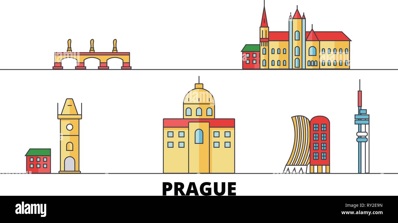 Czech Republic, Prague flat landmarks vector illustration. Czech ...