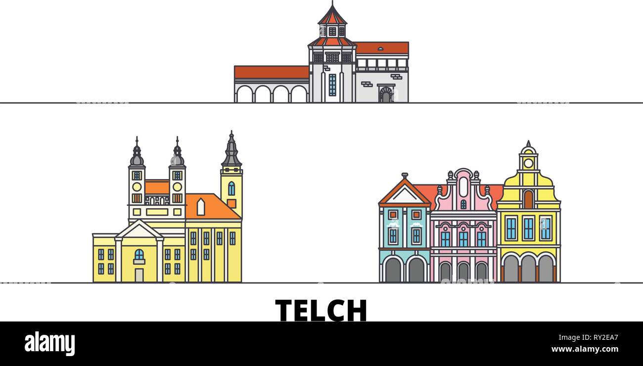 Czech Republic, Telc flat landmarks vector illustration. Czech Republic ...