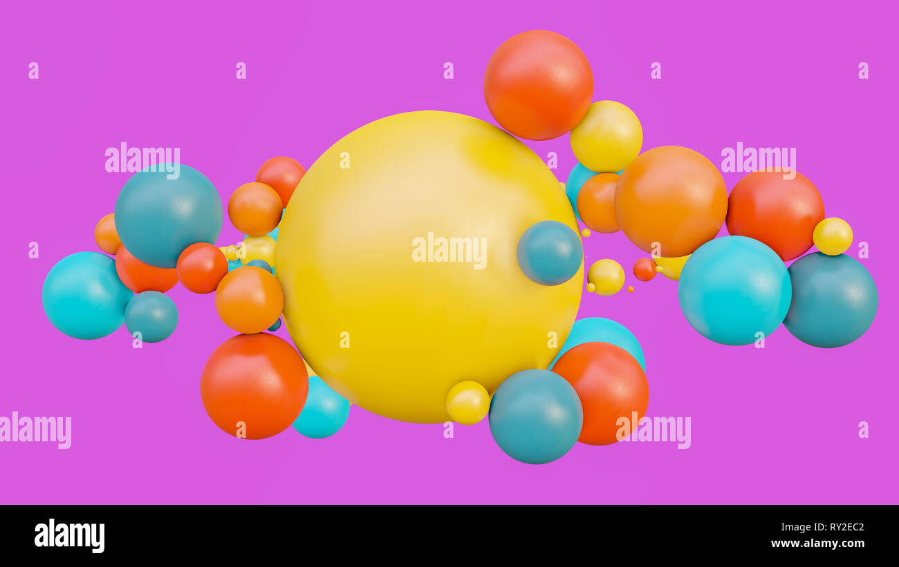 Flying spheres in motion isolated on pink background Stock Photo - Alamy