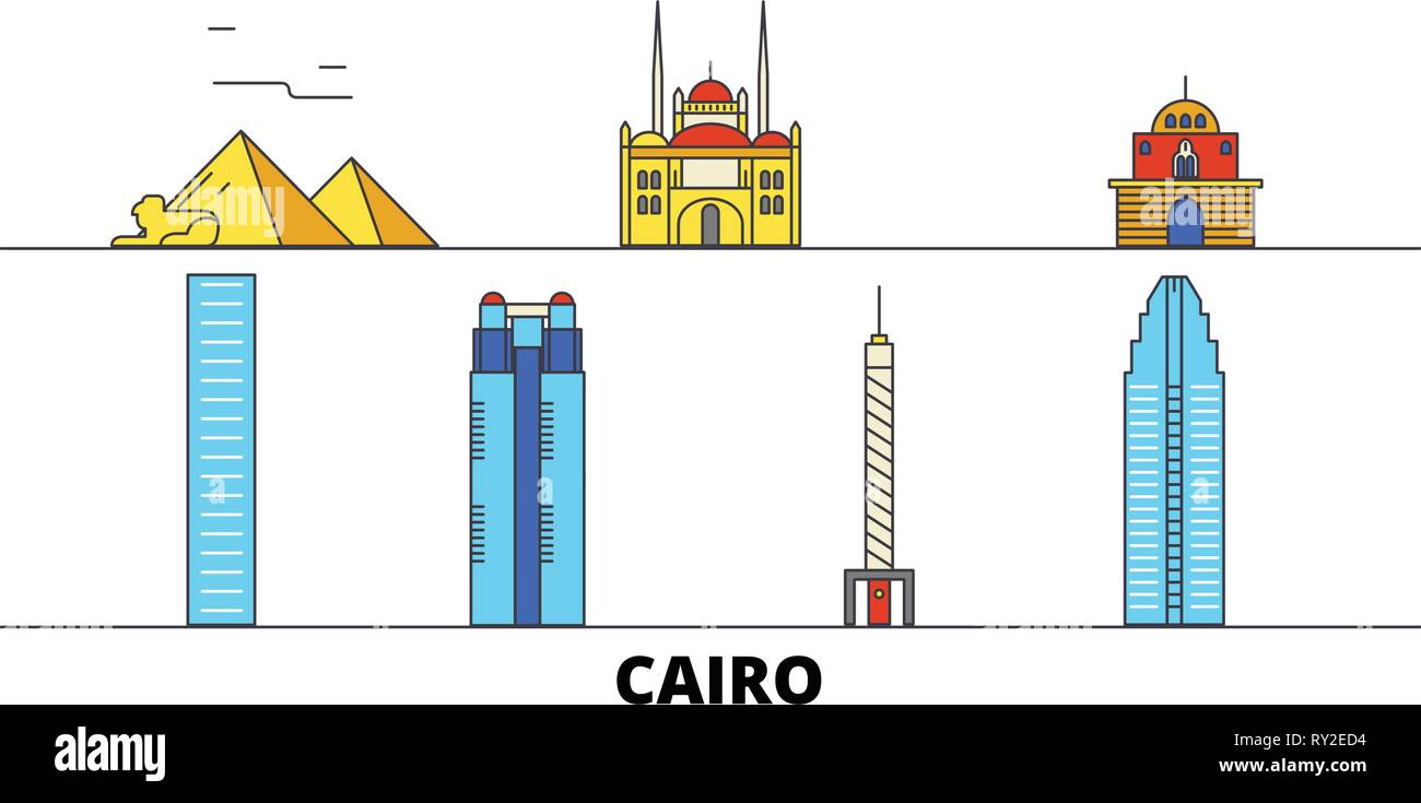 Egypt, Cairo flat landmarks vector illustration. Egypt, Cairo line city ...