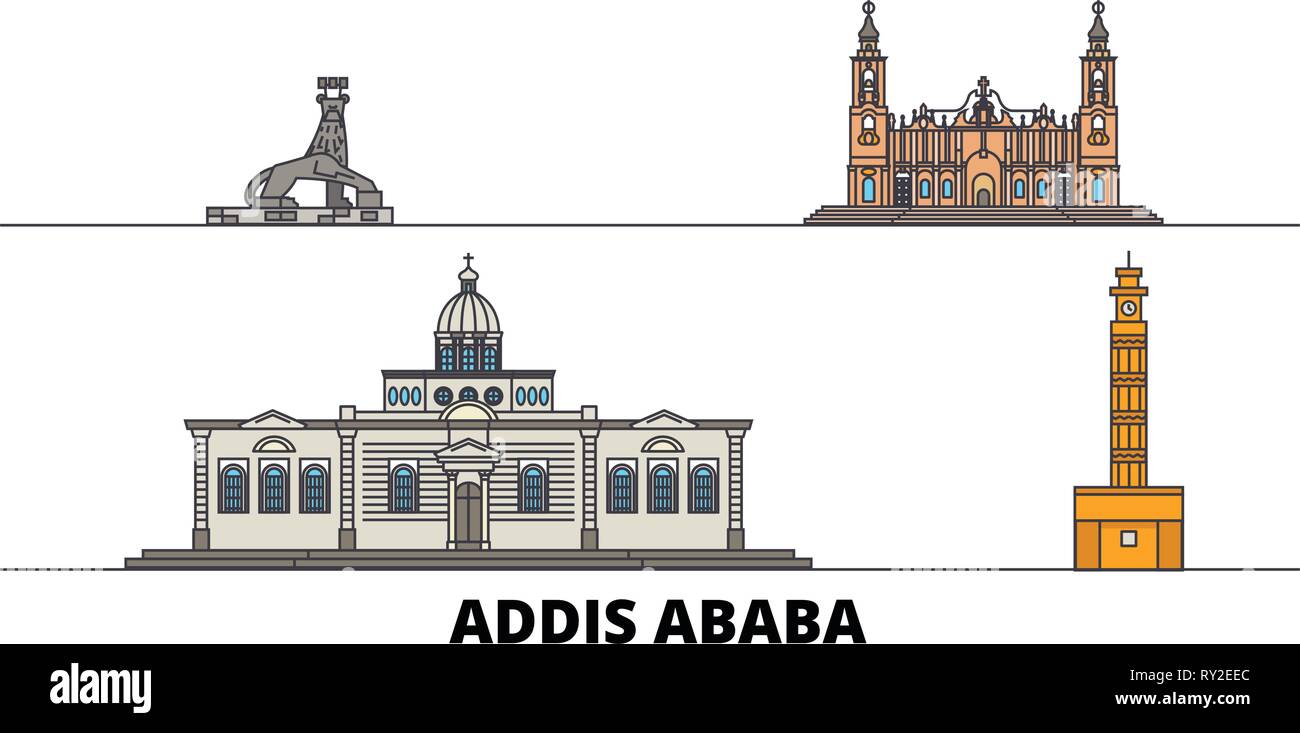 Ethiopia, Addis Ababa flat landmarks vector illustration. Ethiopia ...