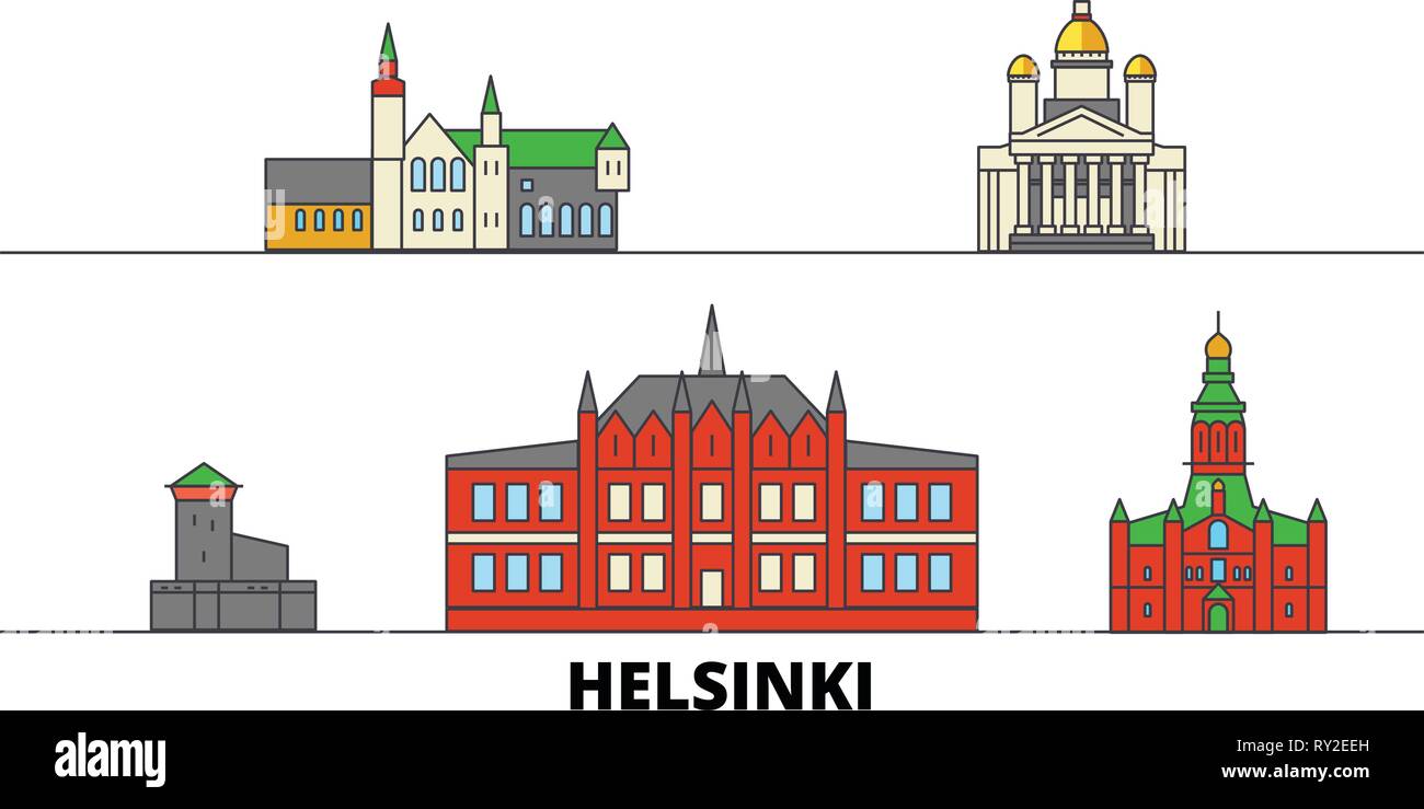 Finland, Helsinki flat landmarks vector illustration. Finland, Helsinki ...