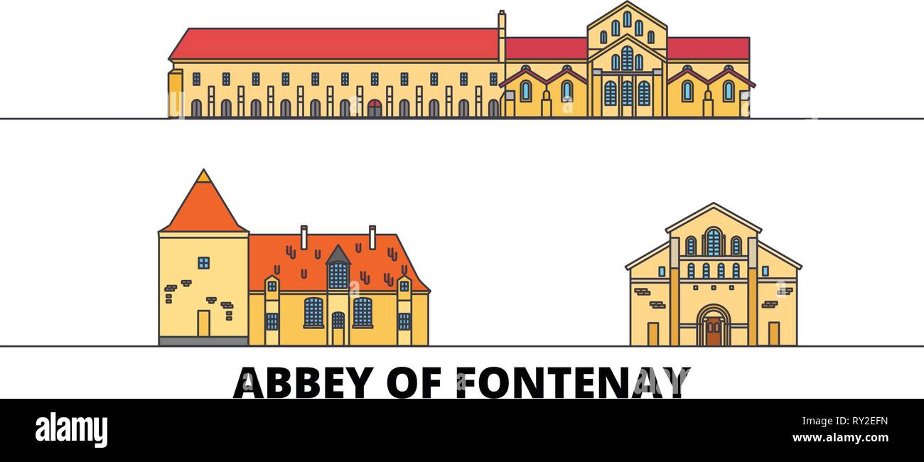 France, Abbey Of Fontenay flat landmarks vector illustration. France ...