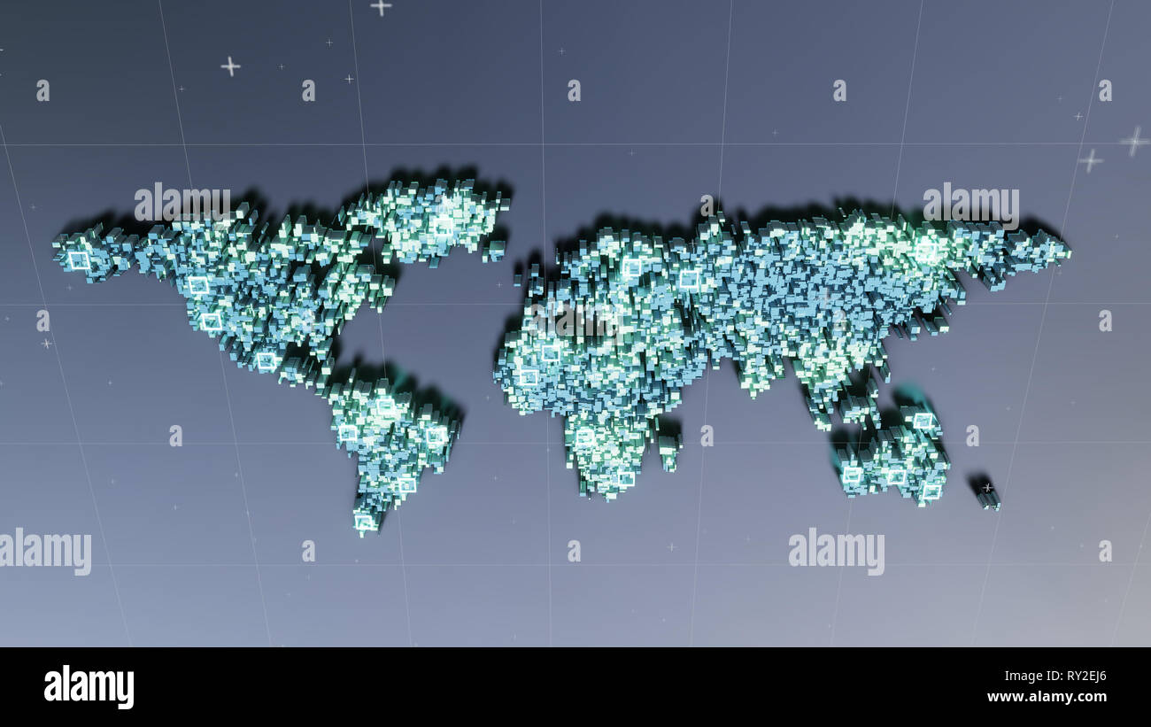 World map of cubes. 3D illustration Stock Photo - Alamy