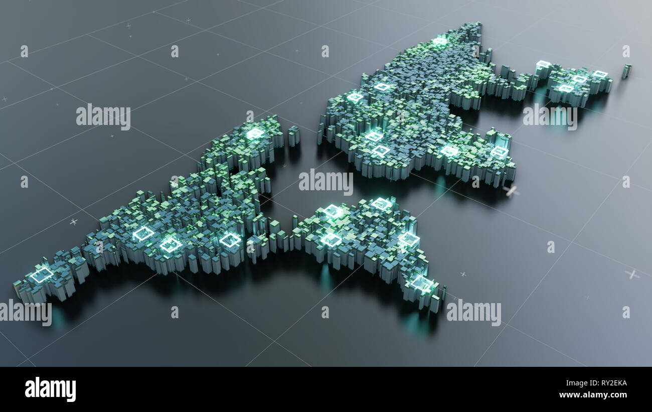 World map of cubes. 3D illustration Stock Photo - Alamy