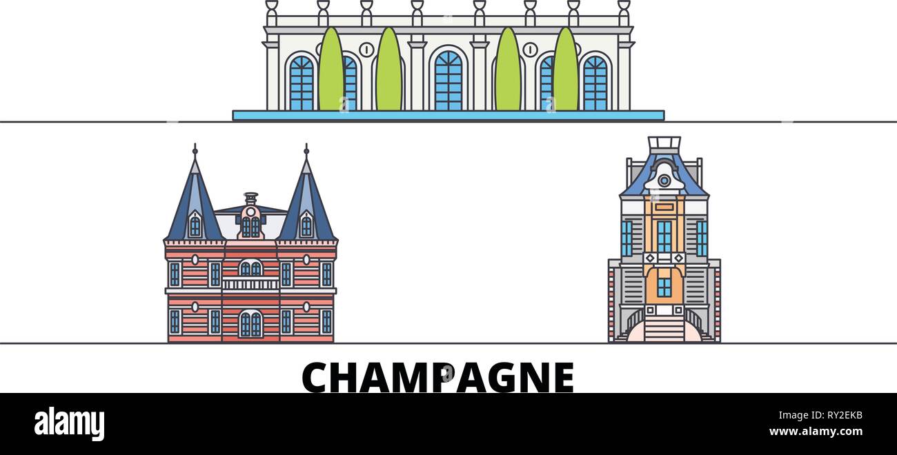 France, Champagne flat landmarks vector illustration. France, Champagne ...