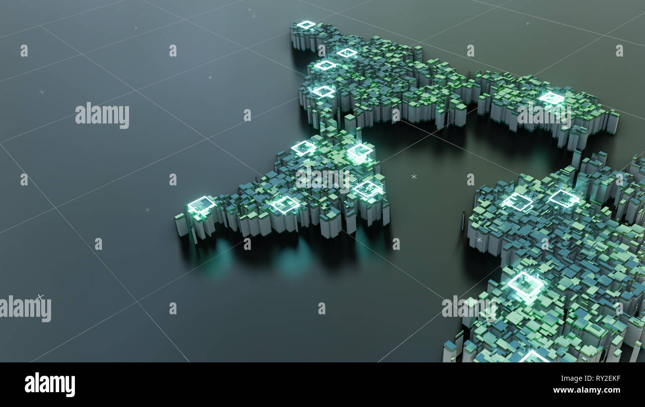 World map of cubes. 3D illustration Stock Photo - Alamy