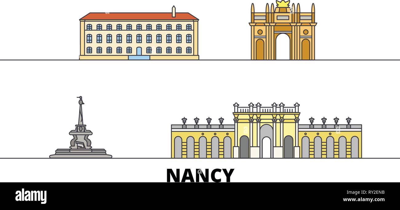France, Nancy flat landmarks vector illustration. France, Nancy line ...