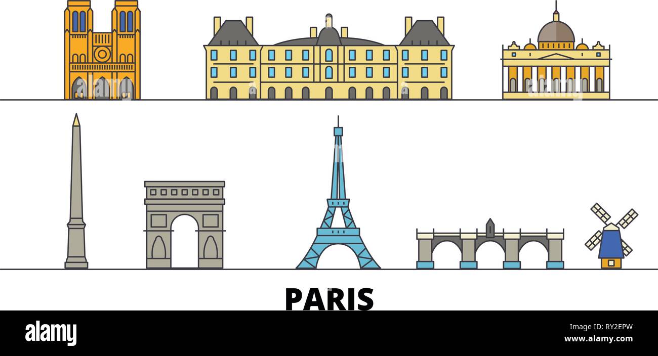 France, Paris flat landmarks vector illustration. France, Paris line ...
