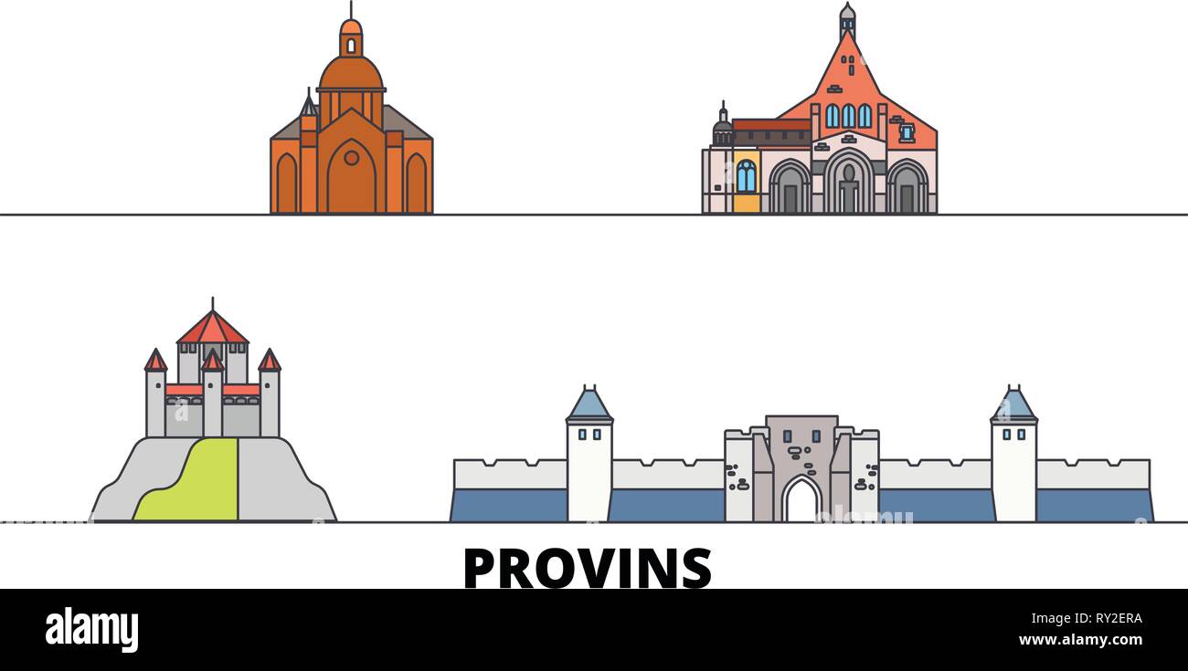 France, Provins flat landmarks vector illustration. France, Provins ...