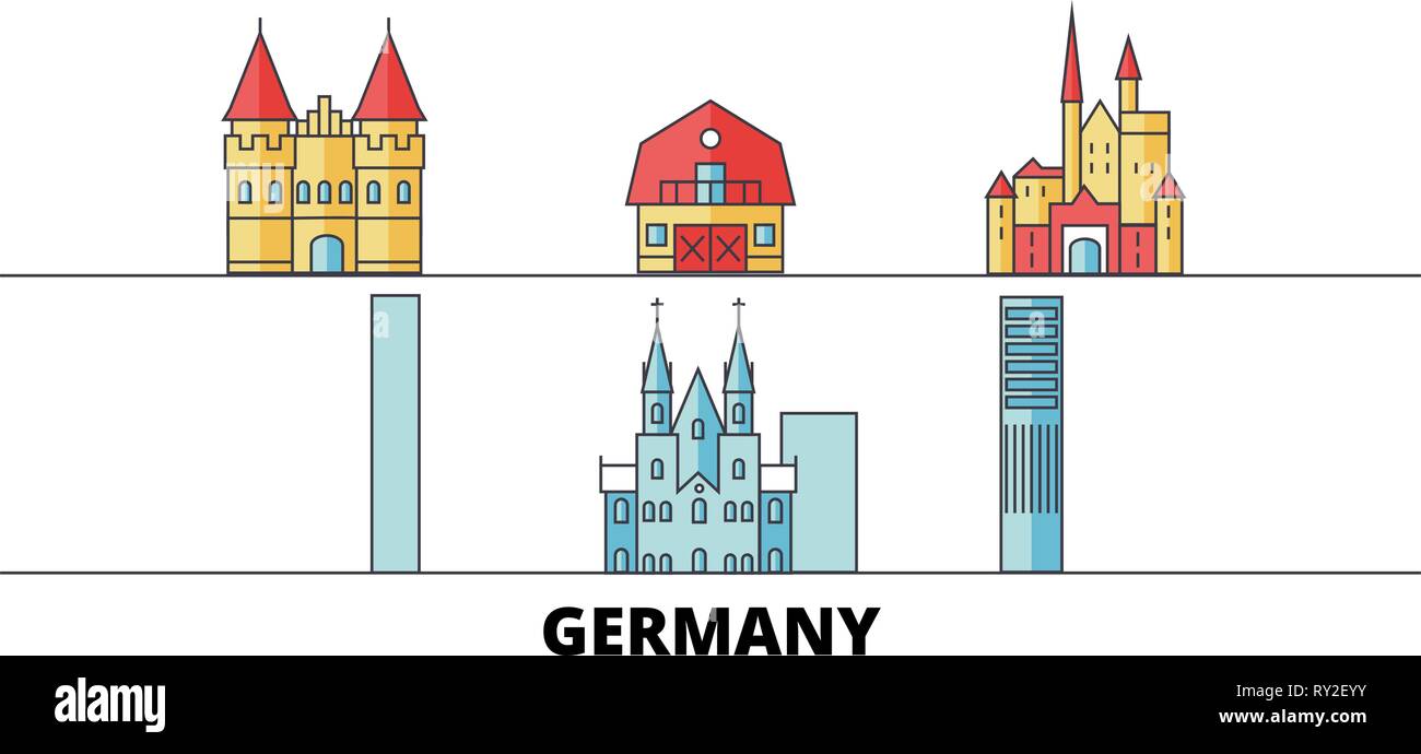 Germany flat landmarks vector illustration. Germany line city with ...