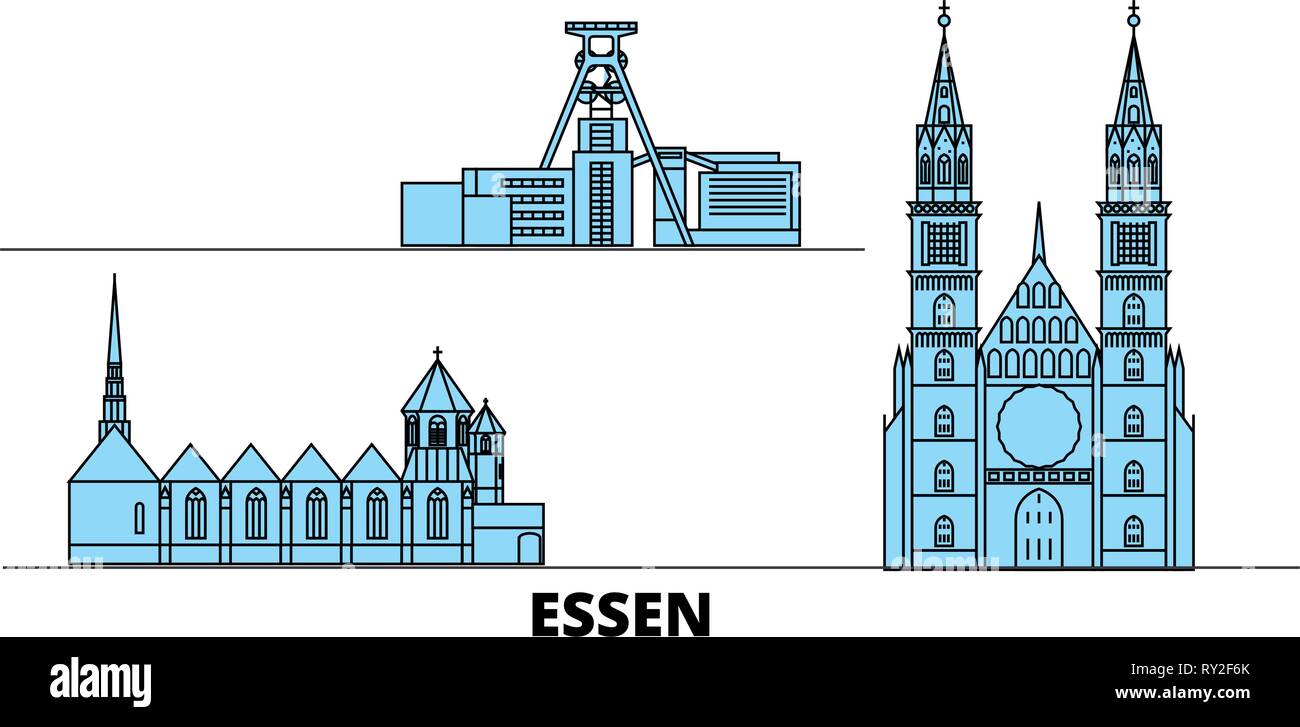 Germany, Essen flat landmarks vector illustration. Germany, Essen line ...