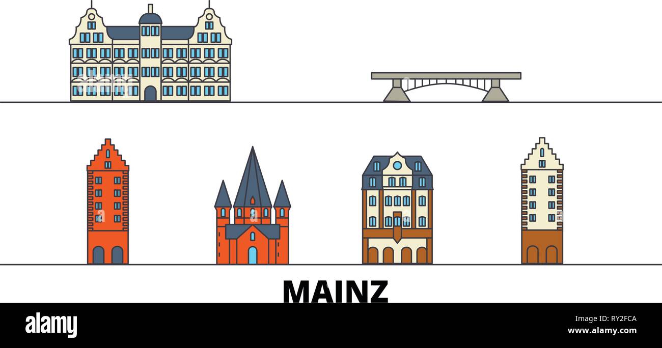 Germany, Mainz flat landmarks vector illustration. Germany, Mainz line ...