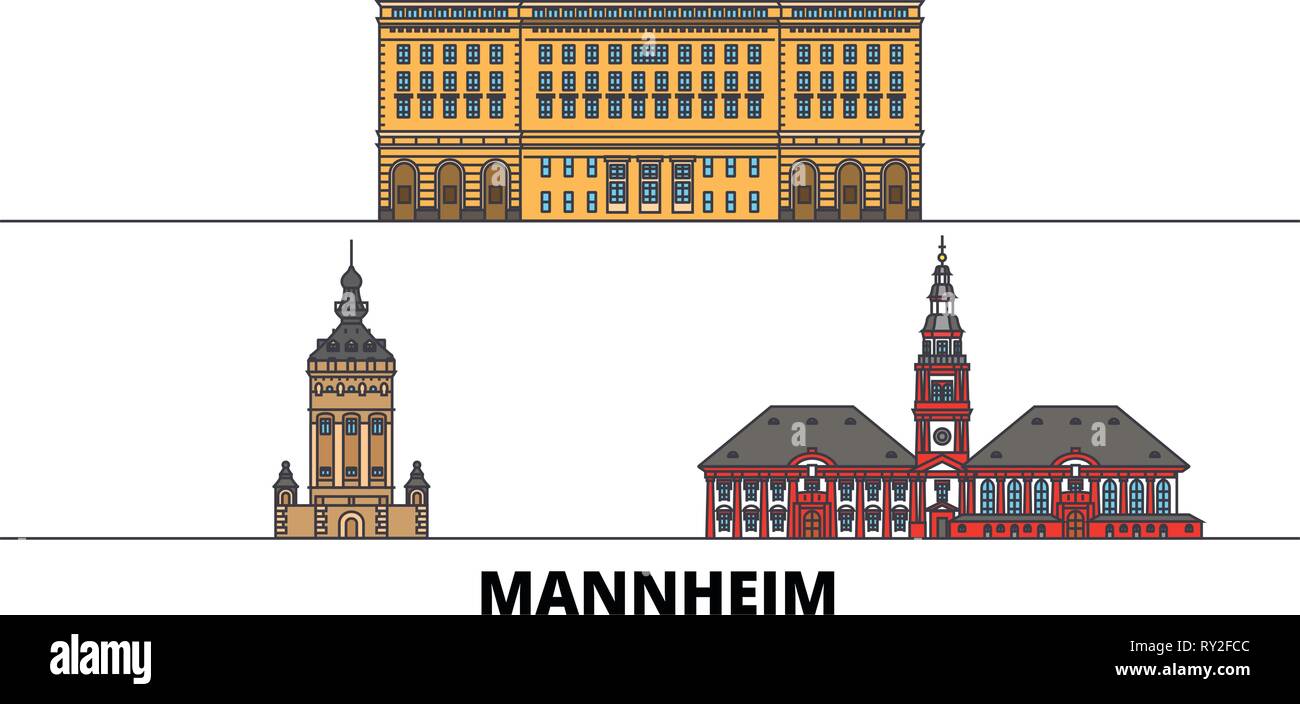 Germany, Mannheim flat landmarks vector illustration. Germany, Mannheim ...