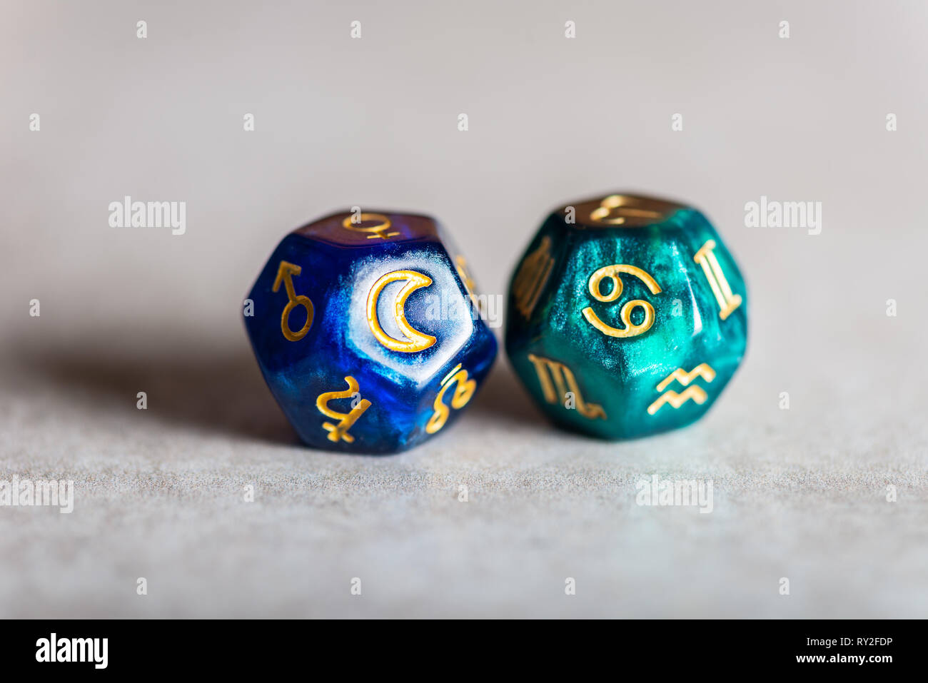 Astrology Dice with zodiac symbol of Cancer and its ruling celestial ...