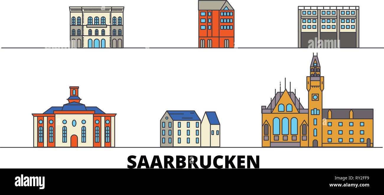 Germany, Saarbrucken flat landmarks vector illustration. Germany ...