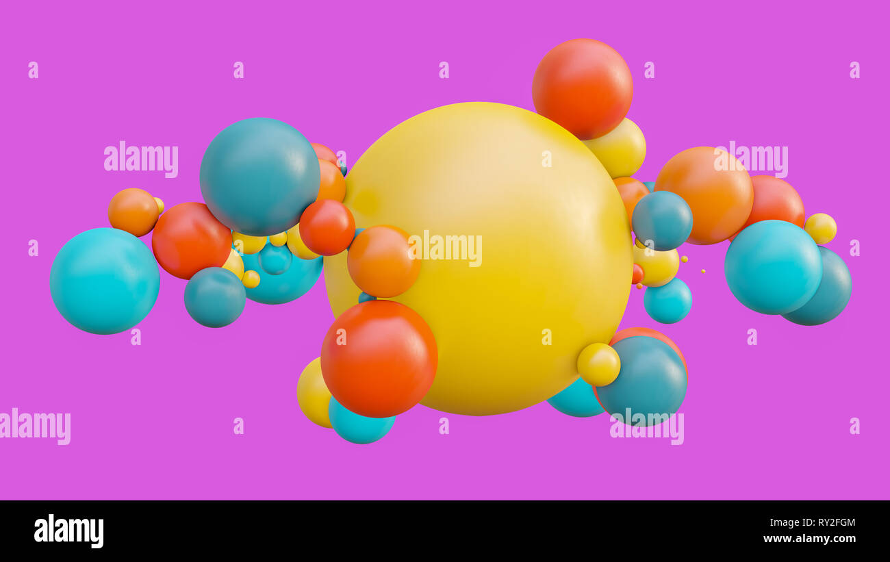 Flying spheres in motion isolated on pink background Stock Photo - Alamy