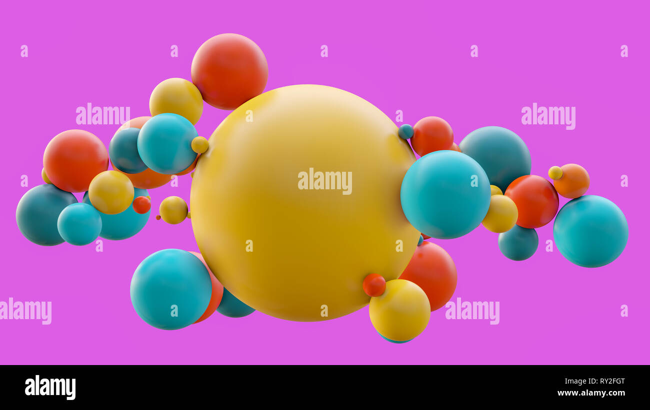 Flying spheres in motion isolated on pink background Stock Photo - Alamy