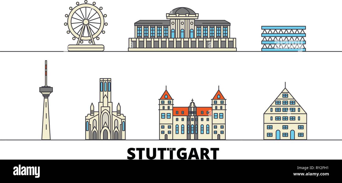 Germany, Stuttgart flat landmarks vector illustration. Germany, Stuttgart line city with famous ...