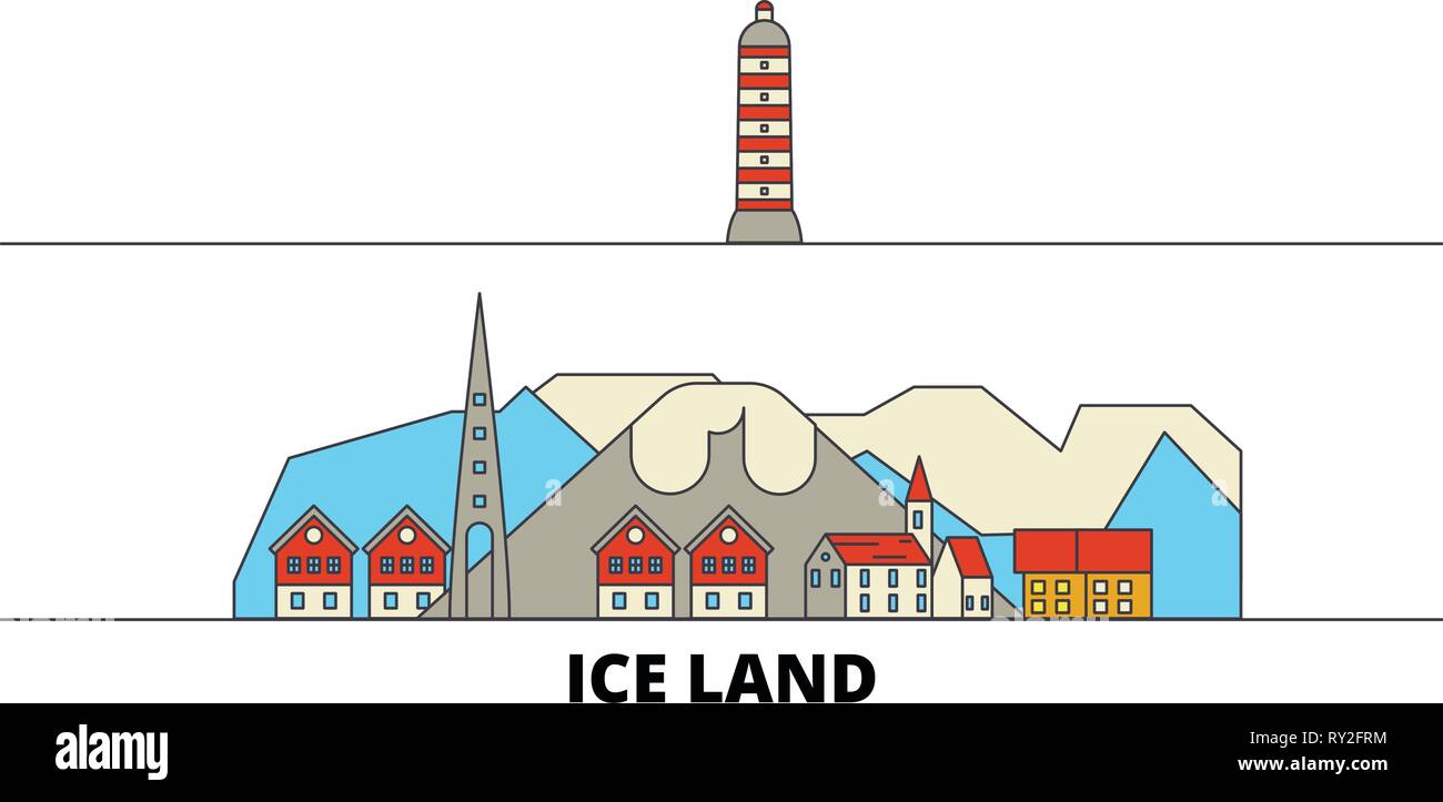Iceland flat landmarks vector illustration. Iceland line city with ...