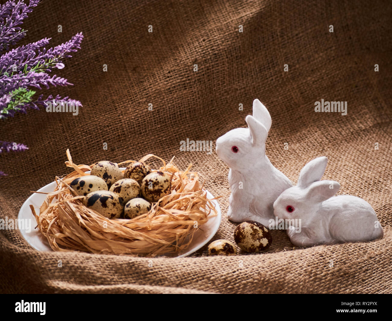 Happy Easter. Congratulations Easter background. Easter eggs, flowers ...