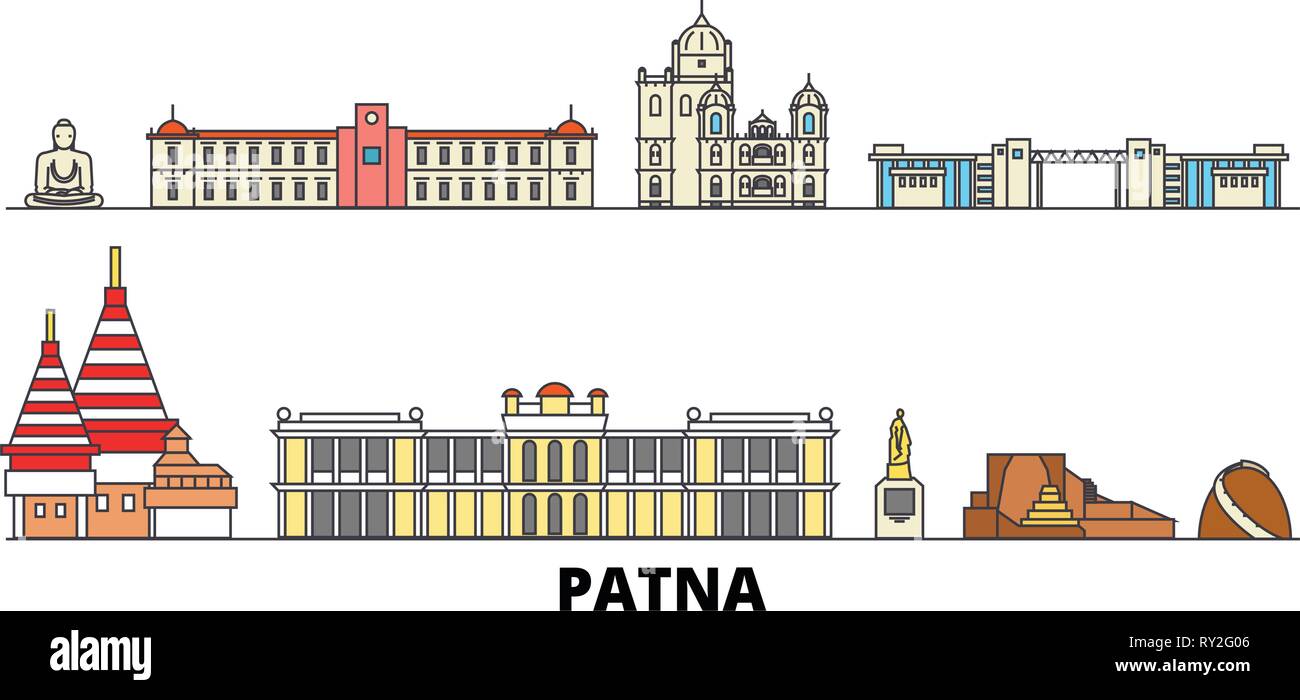 India, Patna flat landmarks vector illustration. India, Patna line city ...